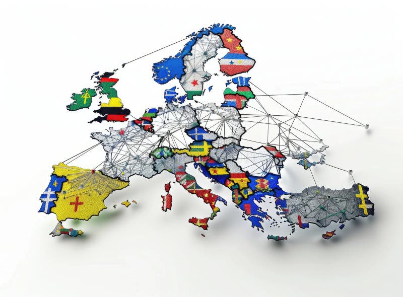 An Illustration Showing European Flags Overlaying a Map Stock Image ...