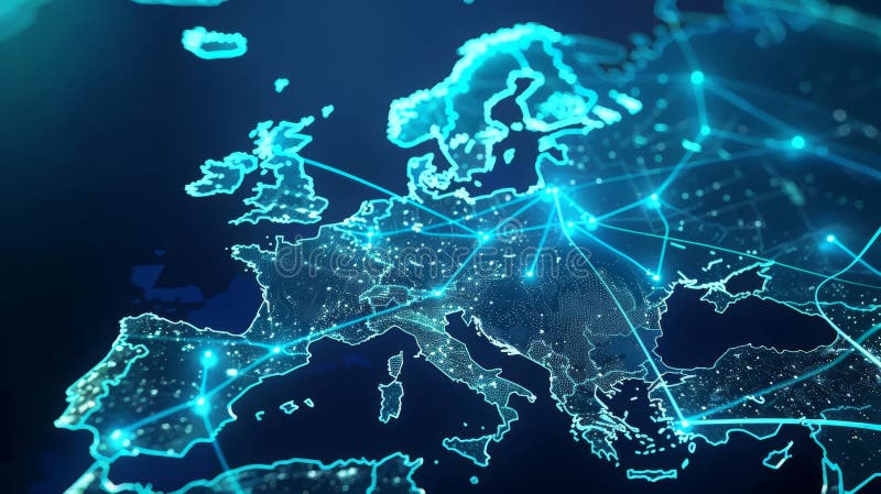 Map of Europe with Global Connection Lines and Lights. Worldwide ...