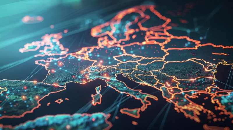 Map of Europe with Global Connection Lines and Lights. Worldwide ...