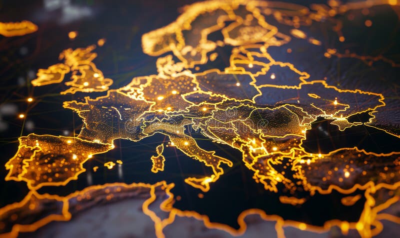 Map of Europe with Global Connection Lines and Lights. Worldwide ...