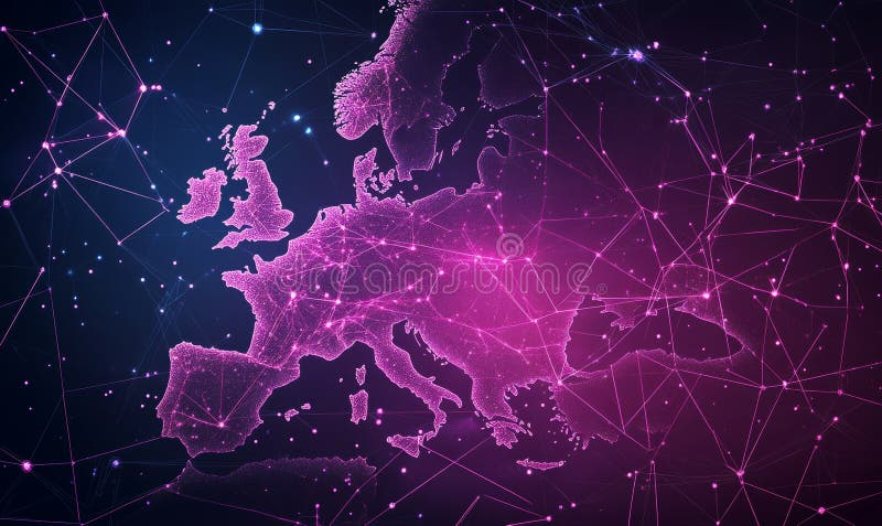 Map of Europe with Global Connection Lines and Lights. Worldwide ...