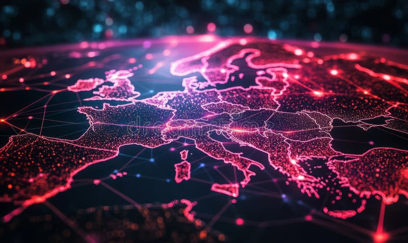 Map of Europe with Global Connection Lines and Lights. Worldwide ...
