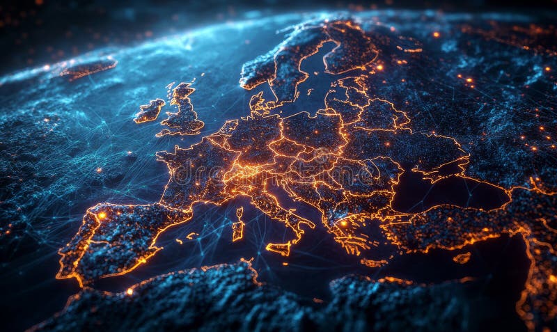 Map of Europe with Global Connection Lines and Lights. Worldwide ...