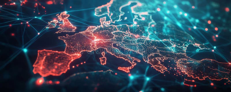 Map of Europe with Global Connection Lines and Lights. Worldwide ...