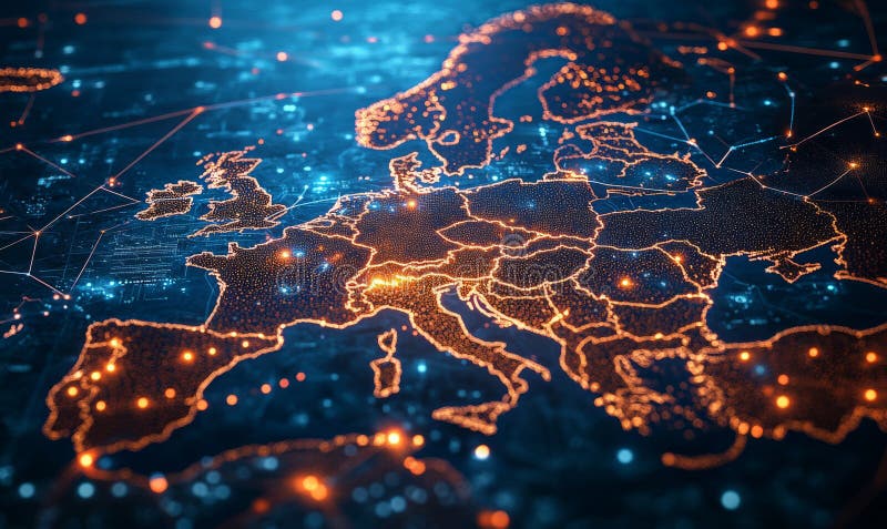 Map of Europe with Global Connection Lines and Lights. Worldwide ...