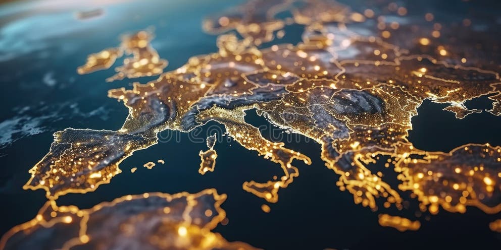 A Map of Europe with Lights on it Stock Image - Image of europe, light ...