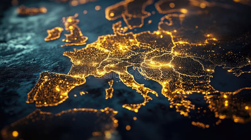 A Map of Europe is Lit Up with a Warm Glow Stock Photo - Image of ...