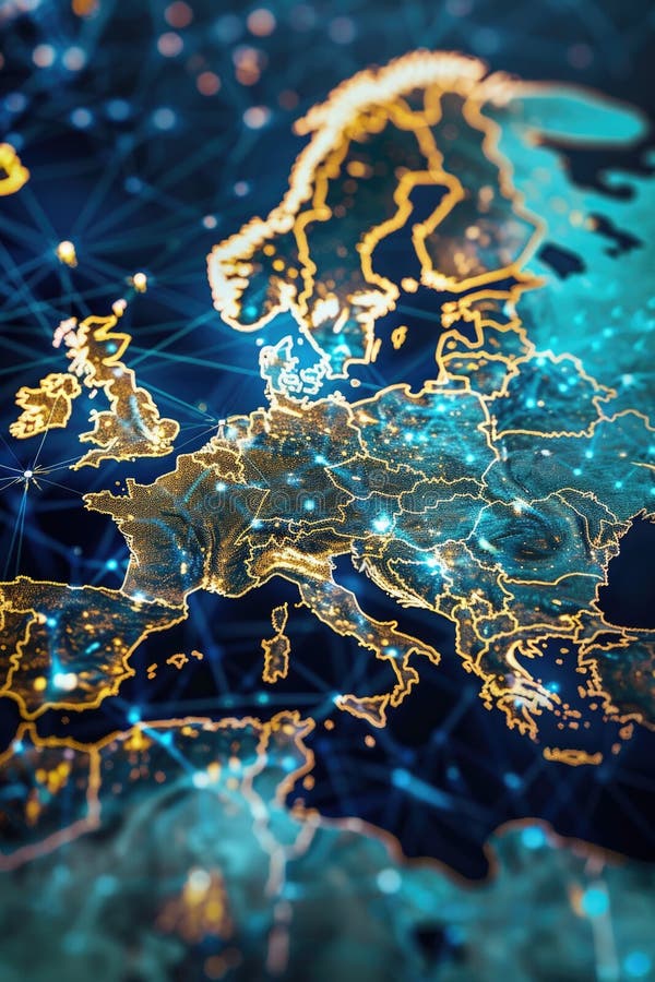 A Map of Europe with a Network of Lines and Dots Stock Photo - Image of ...