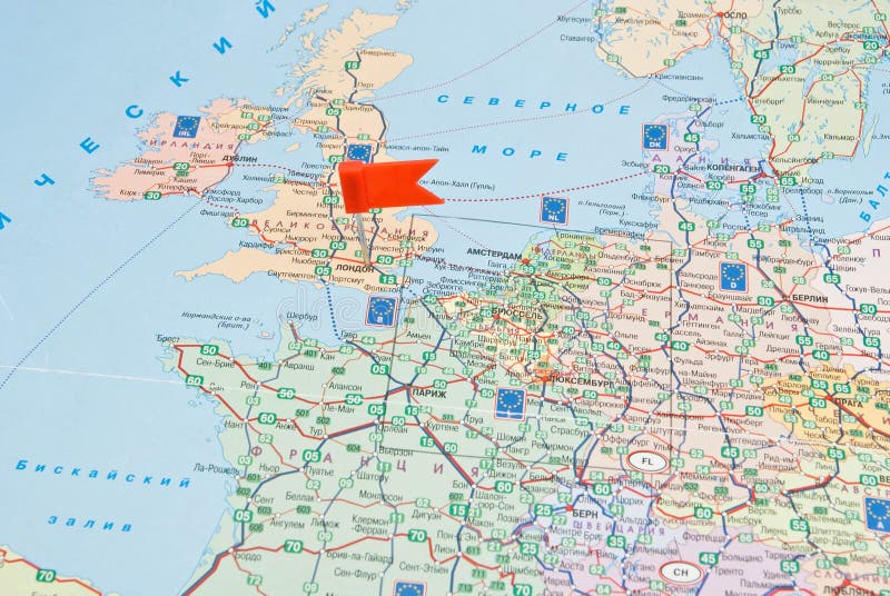 Road Map of Europe with Note about the Route Stock Photo - Image of ...