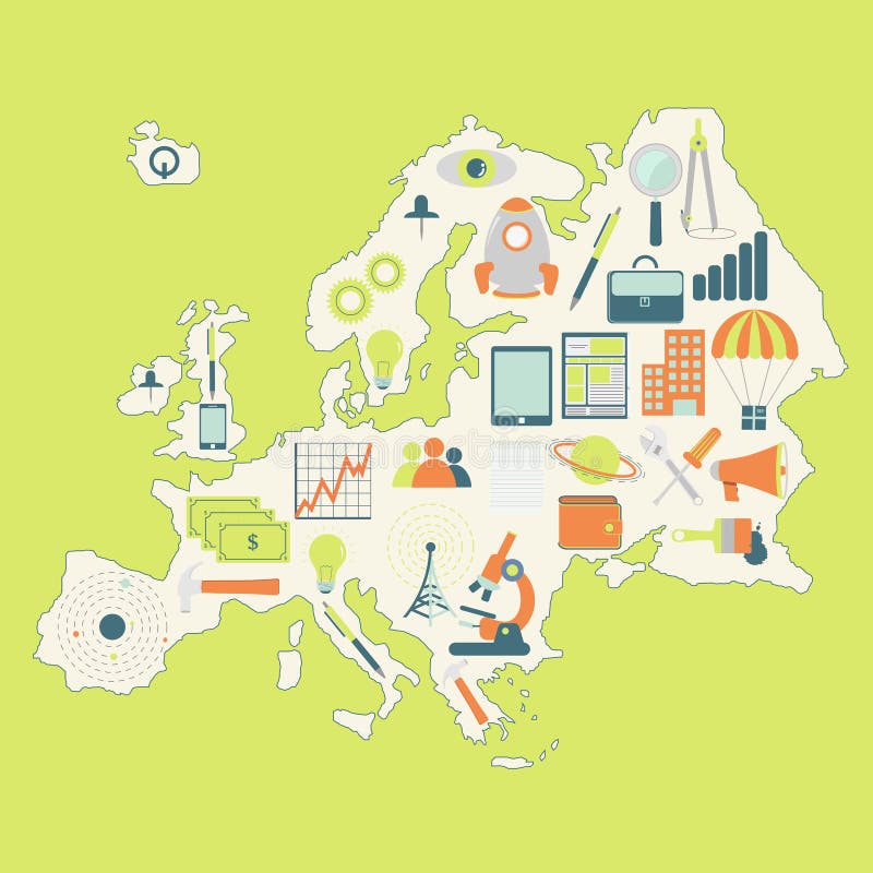 Map of Europe with Technology Icons Stock Vector - Illustration of ...