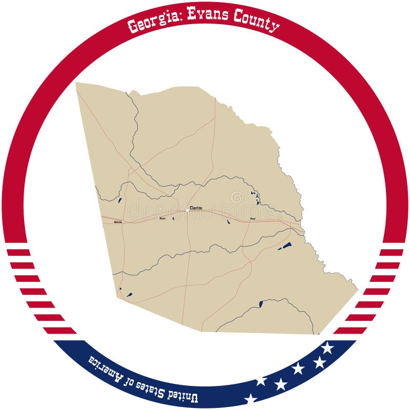Map of Evans County in Georgia, USA Stock Illustration - Illustration ...