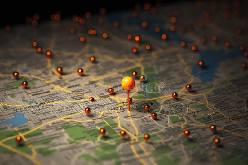 A Map Featuring Multiple Orange Pins Marking Various Points of Interest ...
