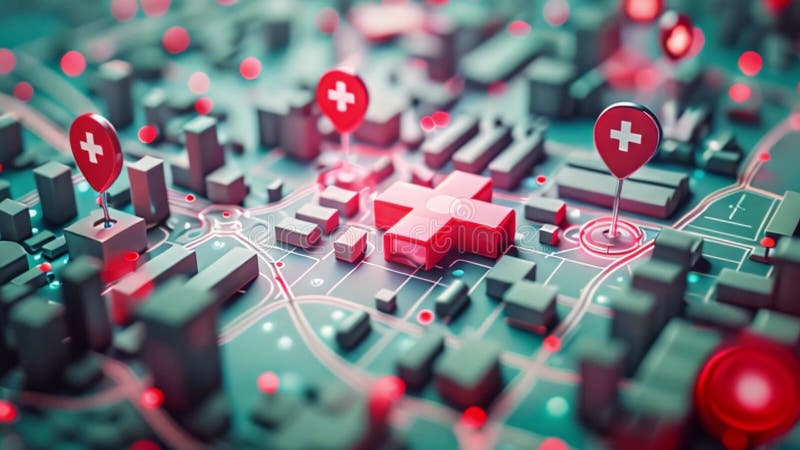 A Map Featuring a Prominent Red Cross Marking a Specific Location ...