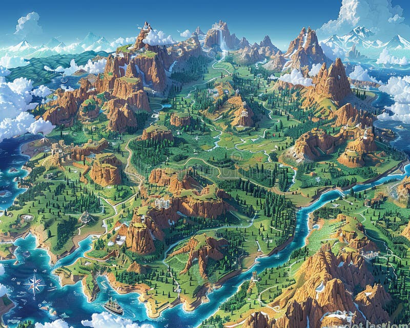 Map of a Fictional World with Diverse Biomes Stock Image - Image of ...