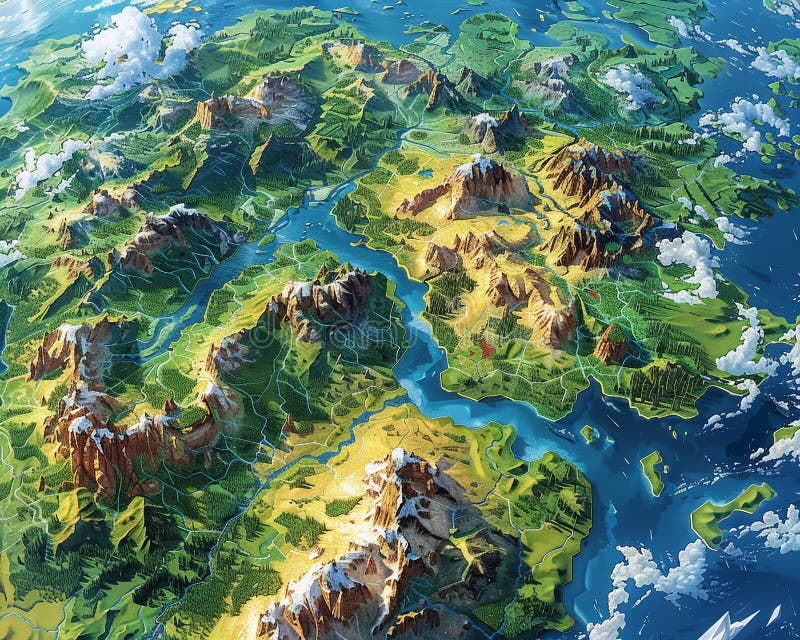Map of a Fictional World with Diverse Biomes Stock Photo - Image of ...