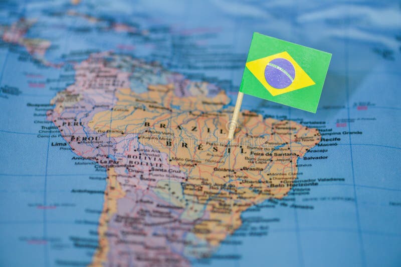 Map with flag of Brazil stock image. Image of close - 147045597