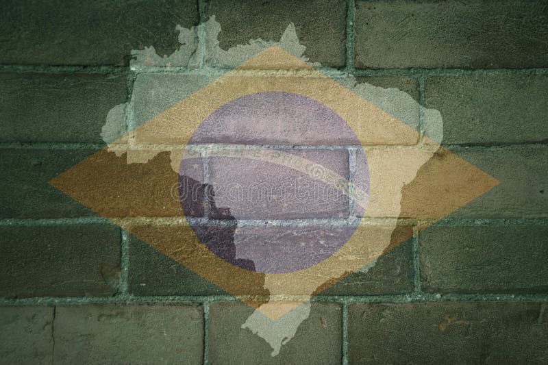 Map and Flag of Brazil on a Old Brick Wall Stock Photo - Image of latin ...