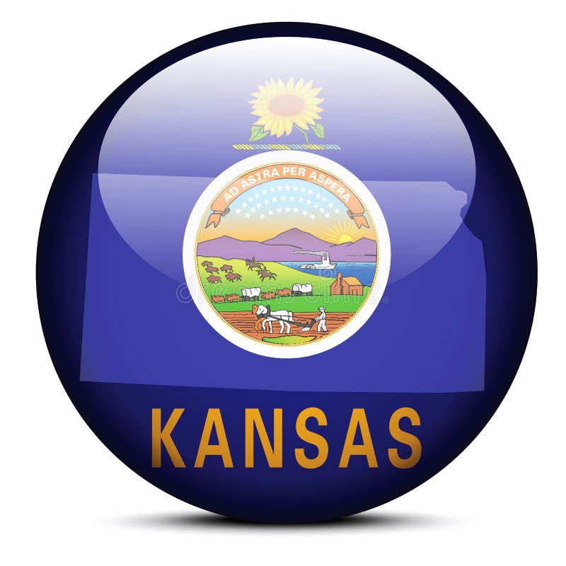 Map on Flag Button of USA Kansas State Stock Vector - Illustration of ...