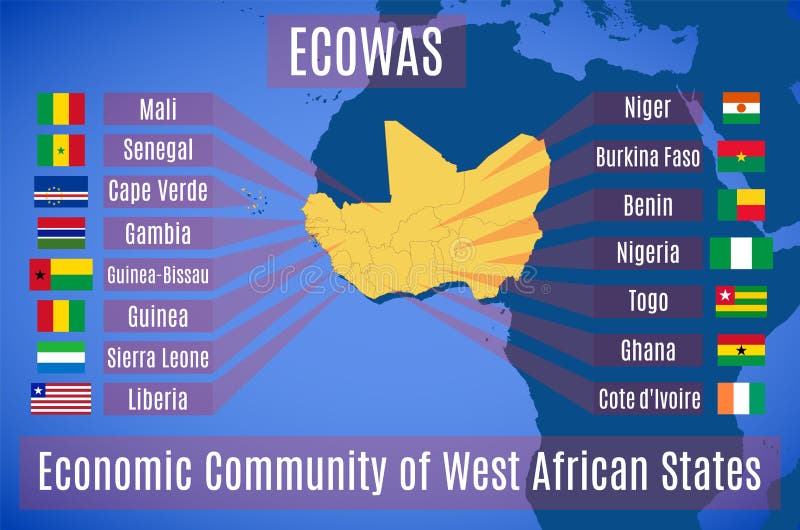 Map and Flag of the Economic Community of West African States ECOWAS ...