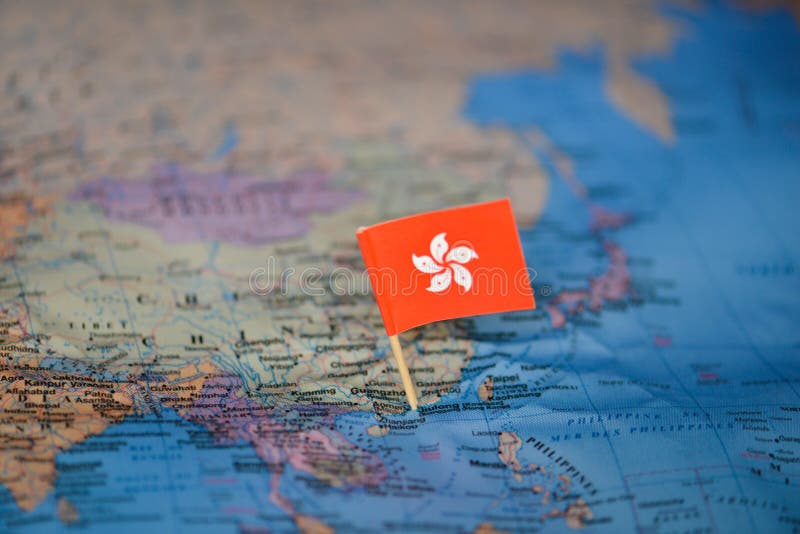Map with flag of Hong Kong stock photo. Image of location - 147048108