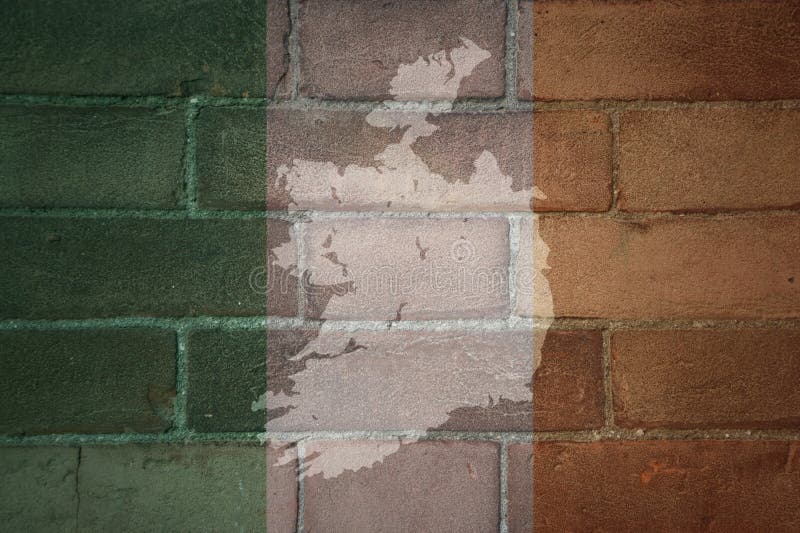 Map and Flag of Ireland on a Old Brick Wall Stock Illustration ...