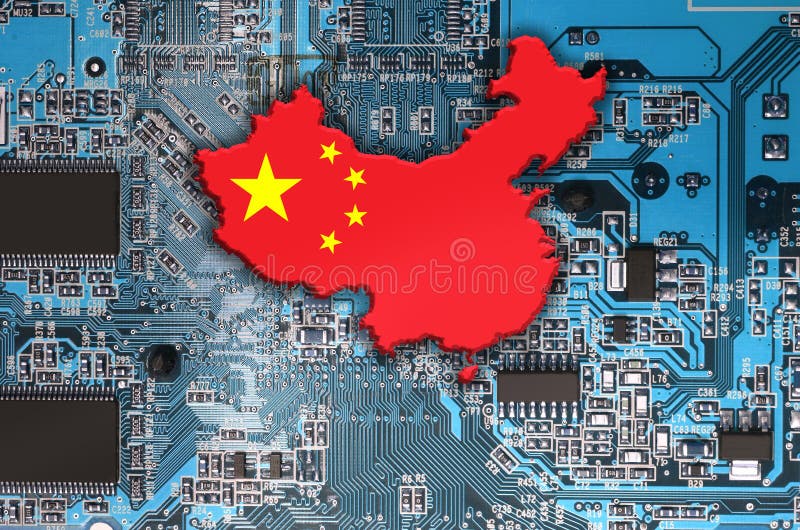 Map and Flag of the Republic of China on Microchips of a Printed ...