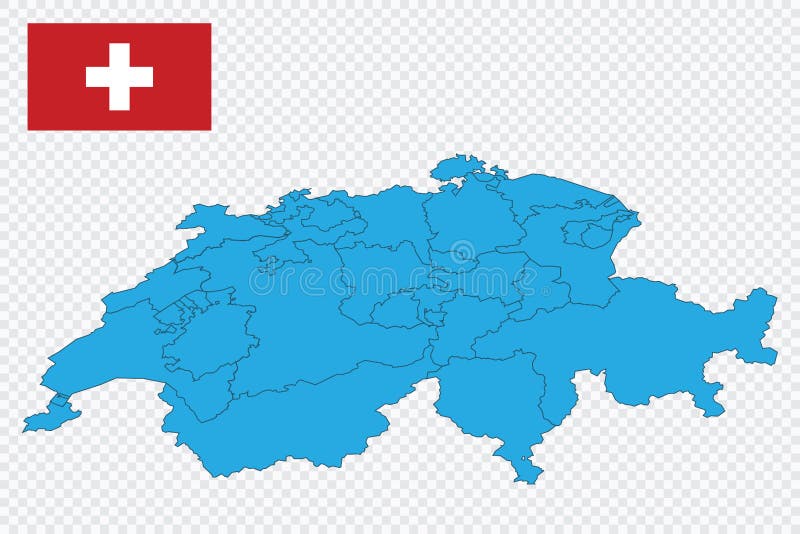 Switzerland Map Design with 3D Style. Blue Switzerland Map and National ...