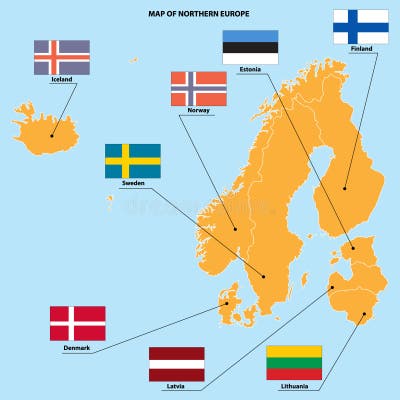 Map and Flags of North Europe Stock Vector - Illustration of school ...