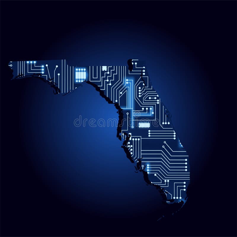 Map of Florida with Electronic Circuit Stock Vector - Illustration of ...