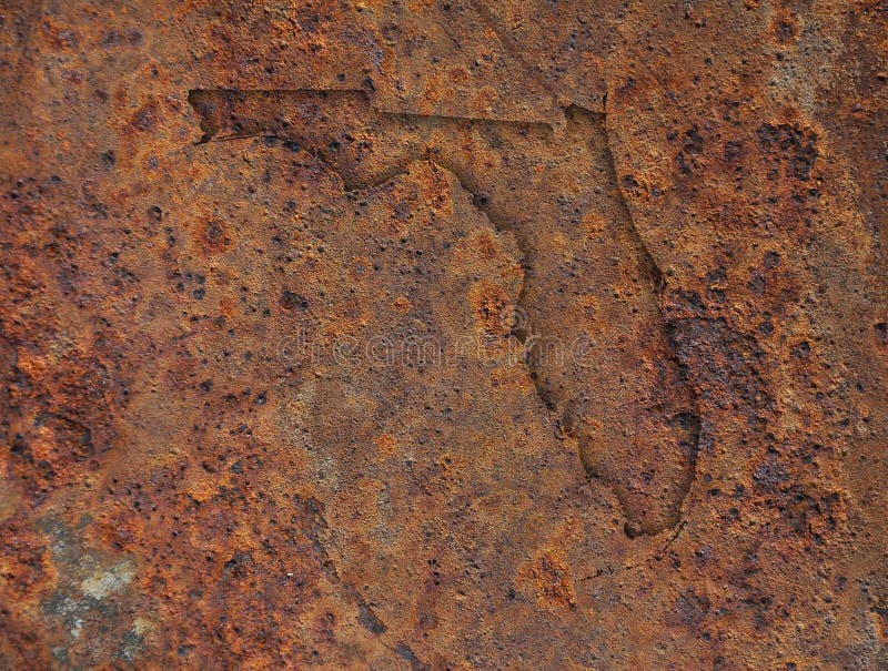 Map of Florida on Rusty Metal Stock Photo - Image of outline, dark ...
