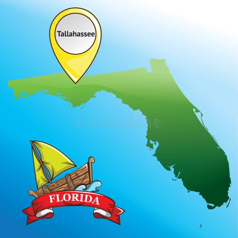 Map of Florida State with Boat. Vector Illustration Decorative Design ...