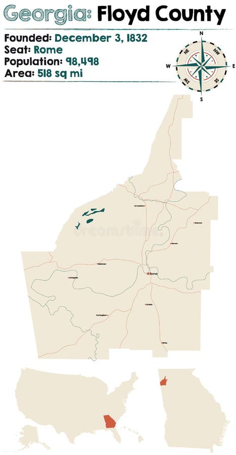 Map of Floyd County in Georgia Stock Vector - Illustration of state ...