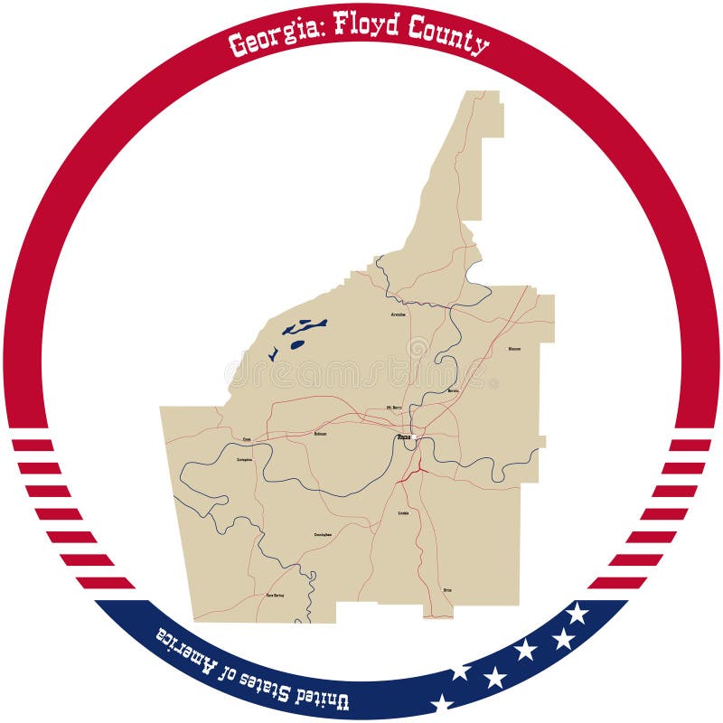 Map of Floyd County in Georgia, USA Stock Vector - Illustration of ...