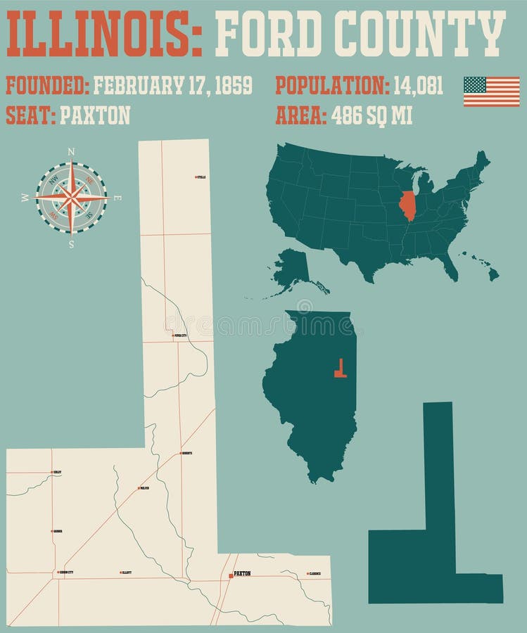 Map of Ford County in Illinois Stock Vector - Illustration of ...