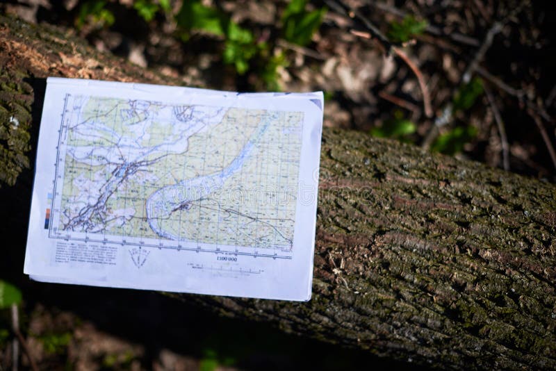 Map in the Forest. the Concept of Travel Stock Photo - Image of sport ...