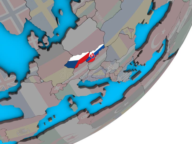 Map of Former Czechoslovakia with Flags on Globe Stock Illustration ...