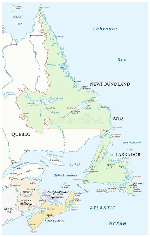 Map of the Four Canada Atlantic Provinces Stock Vector - Illustration ...