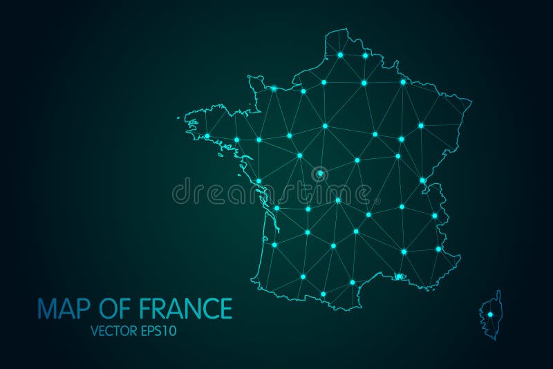 Map of France - with Glowing Point and Lines Scales on the Dark ...