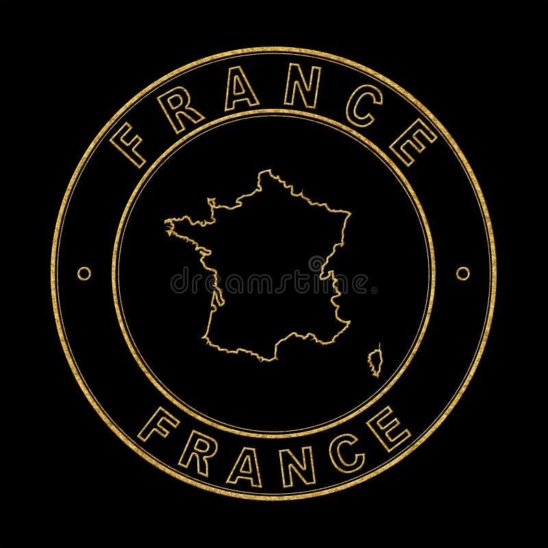 Map of France, Golden Stamp Black Background Stock Illustration ...