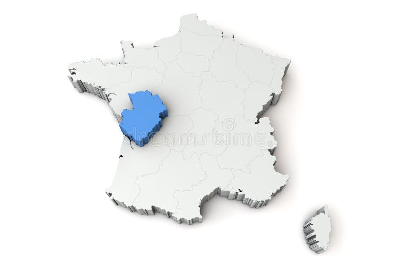 Map of France Showing Poitou Charentes Region. 3D Rendering Stock ... Map of France Showing Poitou Charentes Region. 3D Rendering Stock ...