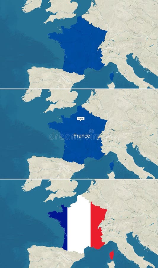 The Map of France with Text, Textless, and with Flag Stock Illustration ...