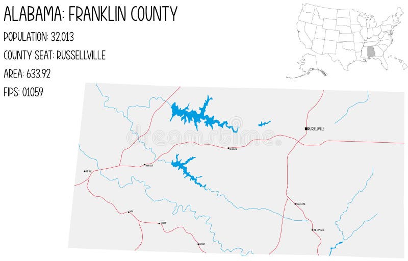 Map of Franklin County in Alabama, USA. Stock Vector - Illustration of ...