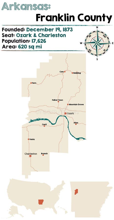 Map of Franklin County, Arkansas Stock Vector - Illustration of highway ...