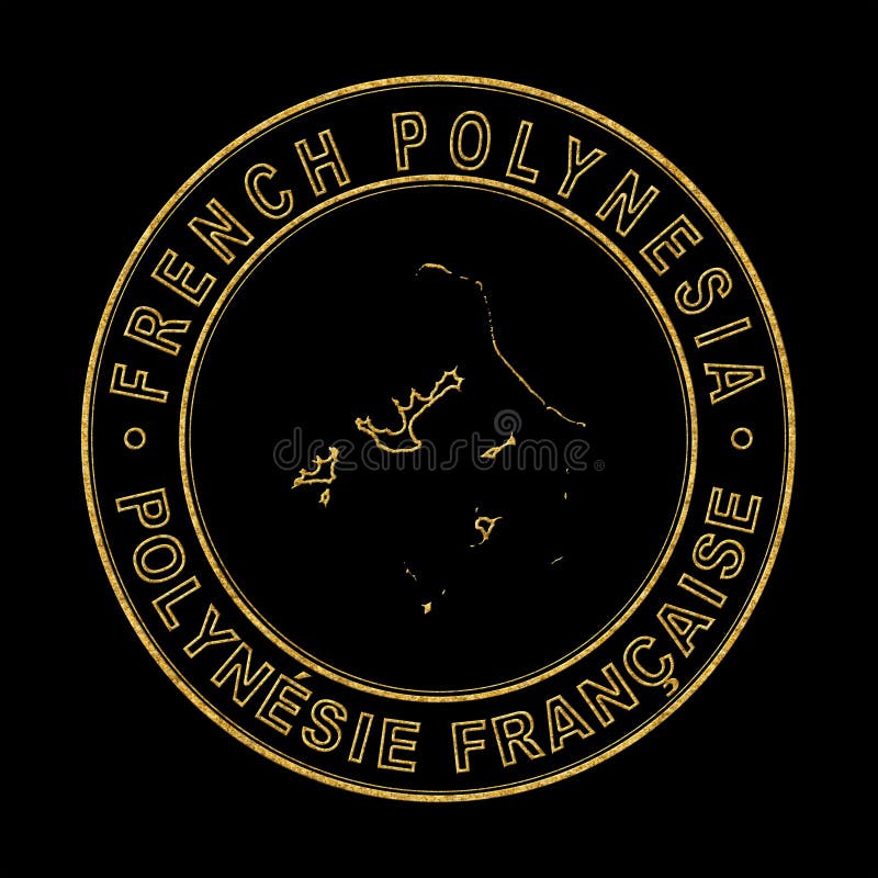 Map of French Polynesia, Golden Stamp Black Background Stock ...