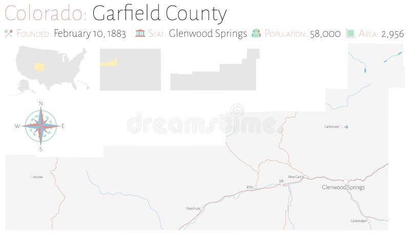 Map of Garfield County in Colorado Stock Vector - Illustration of ...