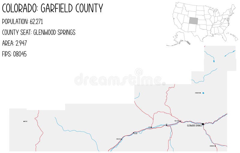 Map of Garfield County in Colorado, USA Stock Vector - Illustration of ...