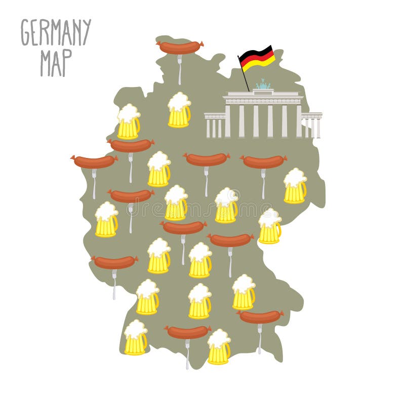 Map of Germany. Beer and Sausages Stock Vector - Illustration of ...