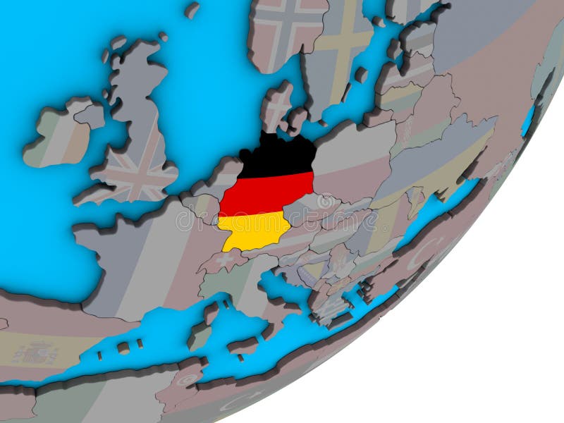Map of Germany with Flag on Globe Stock Illustration - Illustration of ...