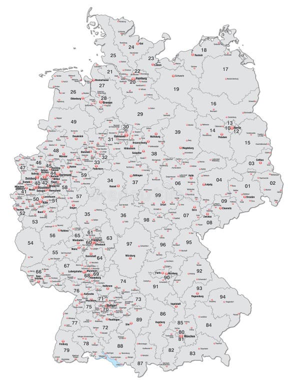 Map of Germany with Postcodes in Gray Stock Vector - Illustration of ...