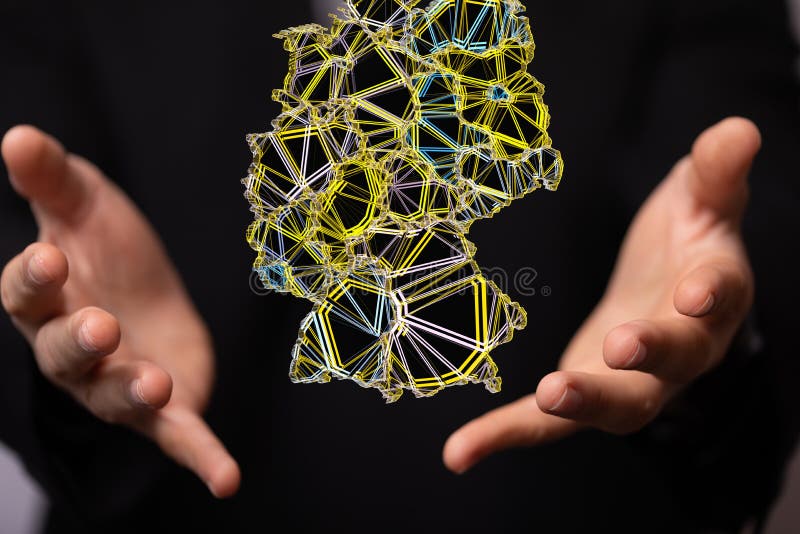 A Map of Germany. Wire Frame 3D Mesh Polygonal Network Line, Design ...